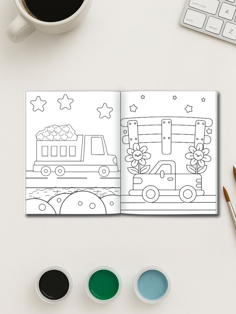 Vroom & Zoom – 35 Vehicle Coloring Pages | English Worksheets for Kids